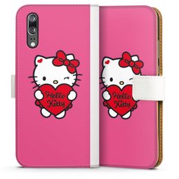 DeinDesign Handyhülle Hello Kitty Fanartikel Herz Hello Kitty - Sweet Heart, Huawei P20 Hülle Handy Flip Case Wallet Cover Handytasche Leder, weiß