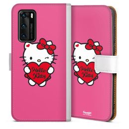 DeinDesign Handyhülle Hello Kitty Fanartikel Herz Hello Kitty - Sweet Heart, Huawei P40 Hülle Handy Flip Case Wallet Cover Handytasche Leder, weiß