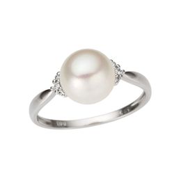 Firetti Perlenring Schmuck Geschenk Gold 333 Fingerring Damenring Perle, mit Süßwasserzuchtperle - mit Brillanten, goldfarben|weiß