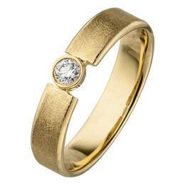 Jobo Fingerring, 585 Gold eismatt mit Diamant 0,10 ct., gelb|goldfarben