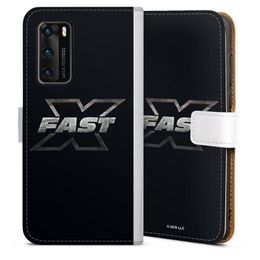 DeinDesign Handyhülle Logo Fast X Logo Metal, Huawei P40 Hülle Handy Flip Case Wallet Cover Handytasche Leder, weiß