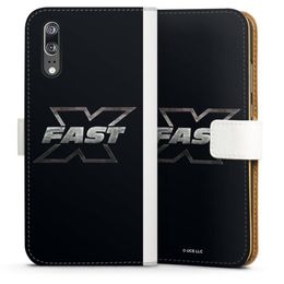 DeinDesign Handyhülle Logo Fast X Logo Metal, Huawei P20 Hülle Handy Flip Case Wallet Cover Handytasche Leder, weiß