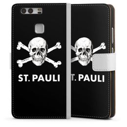 DeinDesign Handyhülle FC St. Pauli Totenkopf Offizielles Lizenzprodukt, Huawei P9 Hülle Handy Flip Case Wallet Cover Handytasche Leder, weiß