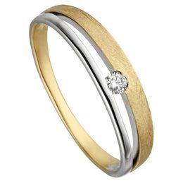 Jobo Fingerring Ring mit Diamant, 585 Gold bicolor, gelb|goldfarben