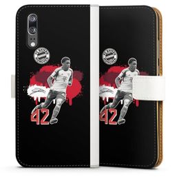 DeinDesign Handyhülle FC Bayern München Jamal Musiala Offizielles Lizenzprodukt, Huawei P20 Hülle Handy Flip Case Wallet Cover Handytasche Leder, weiß