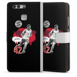 DeinDesign Handyhülle FC Bayern München Jamal Musiala Offizielles Lizenzprodukt, Huawei P9 Hülle Handy Flip Case Wallet Cover Handytasche Leder, weiß