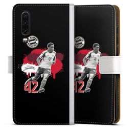 DeinDesign Handyhülle FC Bayern München Jamal Musiala Offizielles Lizenzprodukt, Huawei P30 Hülle Handy Flip Case Wallet Cover Handytasche Leder, weiß