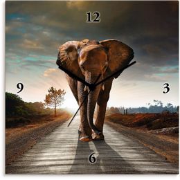 Artland Wanduhr Ein Elefant läuft auf der Straße (wahlweise mit Quarz- oder Funkuhrwerk, lautlos ohne Tickgeräusche), braun