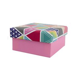 Out of the Blue Stapelbox Geschenkkarton in verschiedenen Größen rosa mit Dreiecken