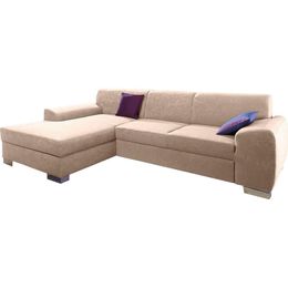 DOMO collection Ecksofa Ricardo L-Form, mit Recamiere, wahlweise mit Bettfunktion, beige