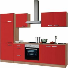 Optifit Küchenzeile Odense, Breite 270 cm, mit 28 mm starker Arbeitsplatte, Gratis Besteckeinsatz, rot