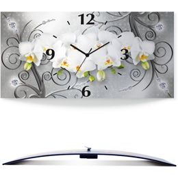 Artland Wanduhr weiße Orchideen auf Ornamenten (3D Optik gebogen, mit Quarz- oder Funkuhrwerk, versch. Größen), grau