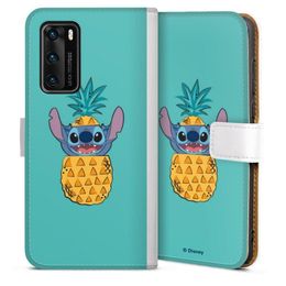DeinDesign Handyhülle Disney Lilo & Stitch Ananas Stitch Pineapple, Huawei P40 Hülle Handy Flip Case Wallet Cover Handytasche Leder, weiß