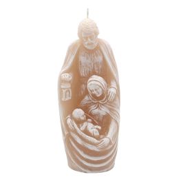 Dekohelden24 Adventskerze Hochwertige Kerze als Heilige Familie in 4 verschieden Farben (1 Stück, 1-tlg), braun, hellbraun