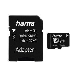 Hama microSDXC 64GB Class 10 UHS-I 22MB/s+ Adapter/Foto Speicherkarte (64 GB, UHS-I Class 10, 22 MB/s Lesegeschwindigkeit), schwarz