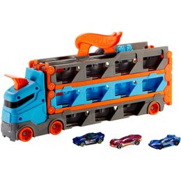 Hotwheels Hot Wheels Spielzeug-Transporter 2-in-1 Rennbahn-Transporter, mit drei Hot Wheels Fahrzeugen, bunt