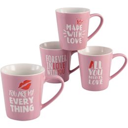 Creatable Becher Kaffeebecher Love Collection, Porzellan, mit Liebeserklärung, Tassen Set, 4-teilig, rosa