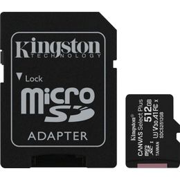 Kingston Canvas Select Plus microSD 512GB + ADP Speicherkarte (512 GB, UHS-I Class 10, 100 MB/s Lesegeschwindigkeit), schwarz