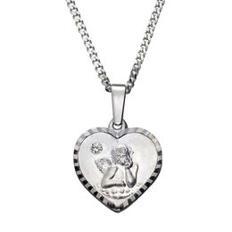 Firetti Kette mit Anhänger Schmuck Geschenk Silber 925 Halsschmuck Halskette Panzerkette Herz, mit Kristallstein, silberfarben|weiß