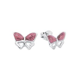 Amor Paar Ohrstecker Schmetterling, 2021288, mit Zirkonia (synth), rosa|silberfarben