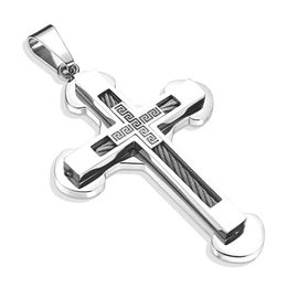 BUNGSA Anhänger Set Anhänger doppeltes Kreuz Silber aus Edelstahl Unisex (1-tlg)