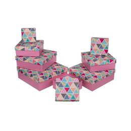 Out of the Blue Stapelbox Geschenkkarton Set mit 8 verschiedenen Größen in Rosa mit Dreiecken
