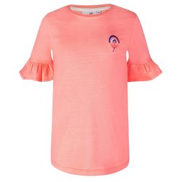 happy girls - T-Shirt FLOWER in neon coral, Gr.128