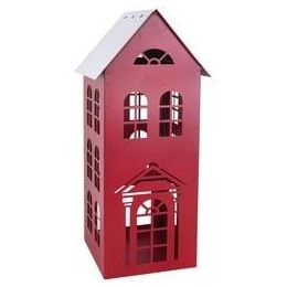 TrendLine Windlicht Metall Haus 45 x 19 cm rot-weiß