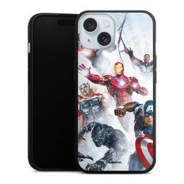 DeinDesign iPhone 15 Handy Premium Silikon H&uuml;lle Handyh&uuml;lle schwarz Case Marvel Avengers Official Licensed Product Silikon Premium Case