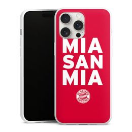 DeinDesign iPhone 15 Pro Max Handy Silikon H&uuml;lle Case wei&szlig; Handyh&uuml;lle Fcb Mia San Mia Fc Bayern M&uuml;nchen Silikon Case