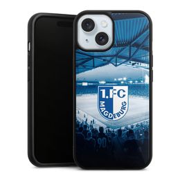 DeinDesign iPhone 15 Handy Gallery Case Handyh&uuml;lle 9H Geh&auml;rtetes Glas R&uuml;ckseite H&uuml;lle Stadium 1. Fcm 1. Fc Magdeburg Gallery Case