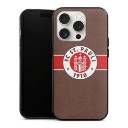 DeinDesign iPhone 15 Pro Handy Slim Case extra d&uuml;nn Silikon Handyh&uuml;lle schwarz H&uuml;lle Fc St. Pauli Logo Official Licensed Product Silikon Slim Case