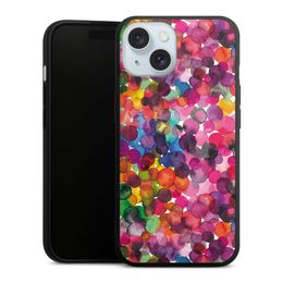 DeinDesign iPhone 15 Handy Premium Silikon H&uuml;lle Handyh&uuml;lle schwarz Case Water Colour Colourful Points Silikon Premium Case