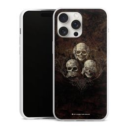 DeinDesign iPhone 15 Pro Max Handy Silikon H&uuml;lle Case wei&szlig; Handyh&uuml;lle Gothic Art Skulls Silikon Case