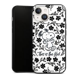 DeinDesign iPhone 14 Handy Slim Case extra d&uuml;nn Silikon Handyh&uuml;lle schwarz H&uuml;lle Peanuts Flowers Snoopy Silikon Slim Case