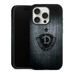 DeinDesign iPhone 15 Pro Handy Panzer Handyh&uuml;lle robuste Outdoor H&uuml;lle Schutzh&uuml;lle matt Sg Dynamo Dresden Official Licensed Product Vintage Tough Case
