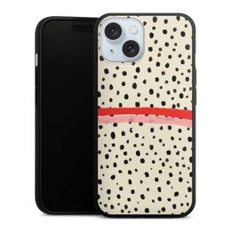 DeinDesign iPhone 15 Handy Premium Silikon H&uuml;lle Handyh&uuml;lle schwarz Case Stripes Points Kunst Silikon Premium Case