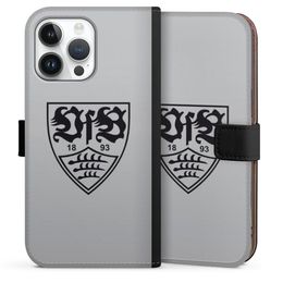 DeinDesign iPhone 14 Pro Max Handy Klapph&uuml;lle Handyh&uuml;lle aus Kunst Leder schwarz Flip Case Logo Official Licensed Product Vfb Stuttgart Sideflip mit Lasche