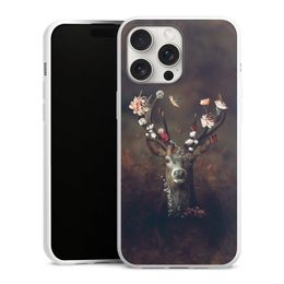 DeinDesign iPhone 15 Pro Max Handy Silikon H&uuml;lle Case wei&szlig; Handyh&uuml;lle Reindeer Flowers Rehe Silikon Case