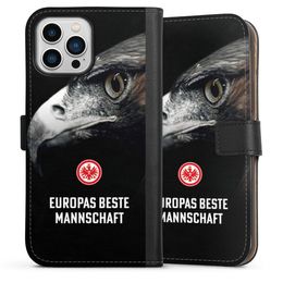 DeinDesign iPhone 13 Pro Max Handy Klapph&uuml;lle Handyh&uuml;lle aus Kunst Leder schwarz Flip Case European Cup Official Licensed Product Eintracht Frankfurt Sideflip 