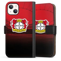 DeinDesign iPhone 13 Handy Klapph&uuml;lle Handyh&uuml;lle aus Kunst Leder schwarz Flip Case Bayer 04 Leverkusen Official Licensed Product Stadium Sideflip mit Lasche