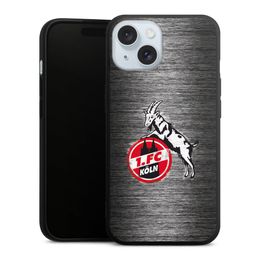 DeinDesign iPhone 15 Handy Premium Silikon H&uuml;lle Handyh&uuml;lle schwarz Case Official Licensed Product Metallic Look 1. Fc K&ouml;ln Silikon Premium Case