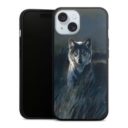 DeinDesign iPhone 15 Handy Premium Silikon H&uuml;lle Handyh&uuml;lle schwarz Case Wolf Painting Nature Silikon Premium Case