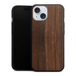 DeinDesign iPhone 15 Handy Premium Silikon H&uuml;lle Handyh&uuml;lle schwarz Case Wood Nut Tree Wooden Look Silikon Premium Case