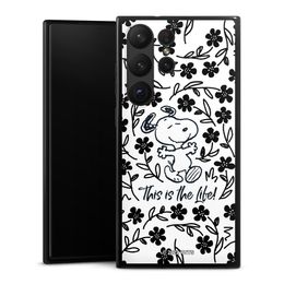 DeinDesign Galaxy S23 Ultra Handy Silikon H&uuml;lle Case schwarz Handyh&uuml;lle Peanuts Flowers Snoopy