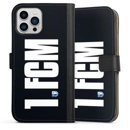 DeinDesign iPhone 13 Pro Max Handy Klapph&uuml;lle Handyh&uuml;lle aus Kunst Leder schwarz Flip Case 1. Fcm 1. Fc Magdeburg Official Licensed Product Sideflip mit langer 