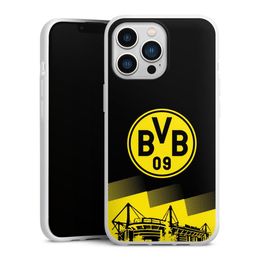 DeinDesign iPhone 13 Pro Handy Silikon H&uuml;lle Case wei&szlig; Handyh&uuml;lle Borussia Dortmund Stadium Bvb Silikon Case