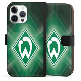 DeinDesign iPhone 14 Pro Max Handy Klapph&uuml;lle Handyh&uuml;lle aus Kunst Leder schwarz Flip Case Sv Werder Bremen Coat Of Arms Official Licensed Product Sideflip mit 