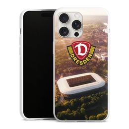 DeinDesign iPhone 15 Pro Max Handy Silikon H&uuml;lle Case wei&szlig; Handyh&uuml;lle Sgd Sg Dynamo Dresden Stadium Silikon Case