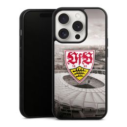 DeinDesign iPhone 15 Pro Handy Gallery Case Handyh&uuml;lle 9H Geh&auml;rtetes Glas R&uuml;ckseite H&uuml;lle Official Licensed Product Vfb Stuttgart Stadium Gallery Case